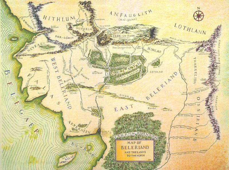 文件:Christopher Tolkien - Map of Beleriand (colored by H.E. Riddett).jpg ...